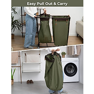 StorageWorks Laundry Sorter Cart with 2 Sections, 390L Laundry Cart with Wheels, Extra Large Double Laundry Hamper, Laundry Basket Divider for Hotel, Home, Green, 1-Pack