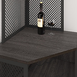IBF Tall Corner Bar Cabinet, Large Wood and Metal Liquor Cabinet with Wine Rack, Industrial Corner Wine Cabinet with Adjustble Shelf Storage, Home Bar Unit for Kitchen Living Room, Dark Gray, 71 Inch