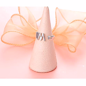 FLYOW 925 Sterling Silver Stacking Initial Letter and Lucky Star Ring Alphabet Adjustable Open Rings Engraved Always in my heart, Great Gift for Women Teen Girls (M)