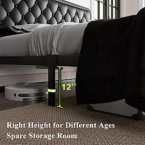 Feonase Queen Bed Frame, Upholstered Platform Bed Frame with Heavy-Duty Steel Slats, Diamond Tufted Headboard, 12" Storage Space, No Box Spring Needed, Noise Free, Easy Assembly, Black