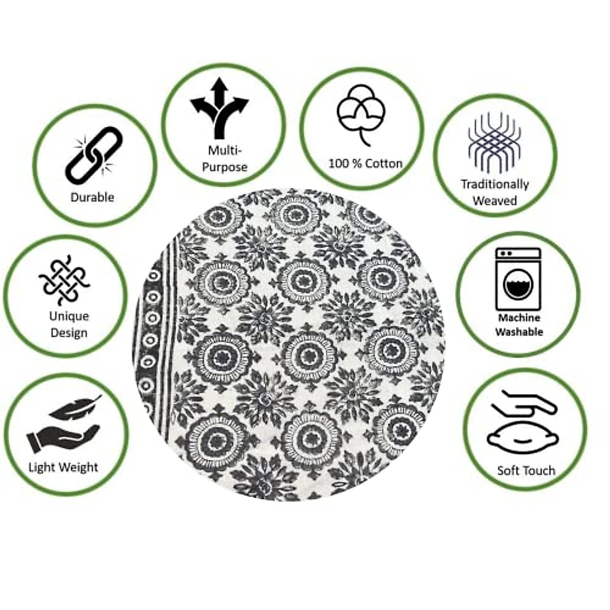 InstyleCraft - Cotton Throw Blanket - Woven Warm Boho Decor Couch Chair Sofa Bed Kitchen Living Room - Block-Printed - Chair Blanket with Tassels for Outdoor Camping Beach Picnic