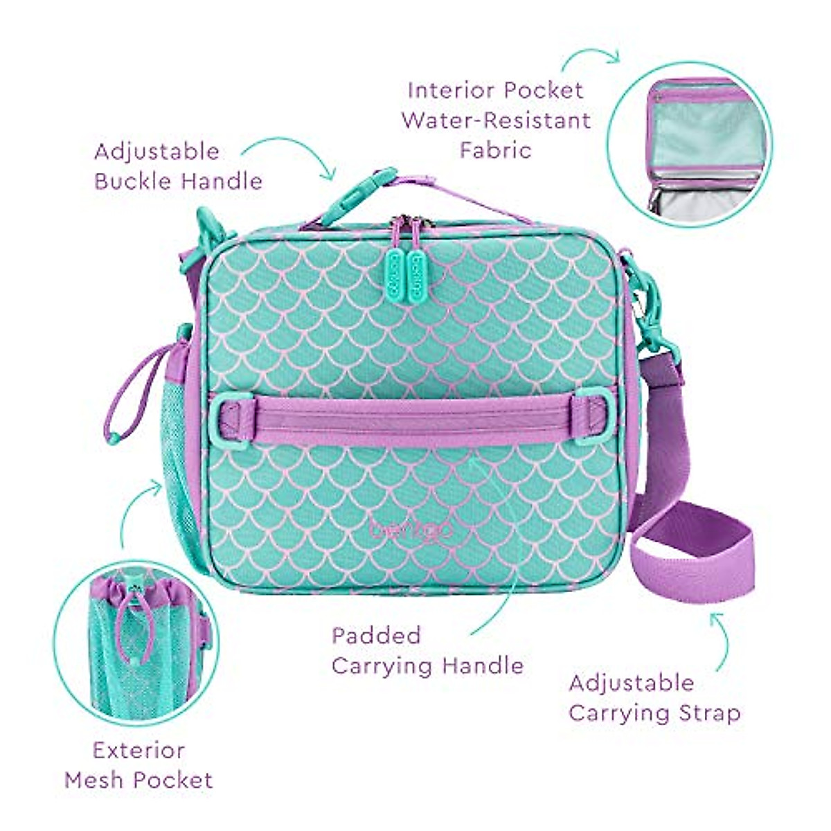 Bentgo Prints Insulated Lunch Bag Set With Kids Bento-Style Lunch Box (Mermaid Scales)