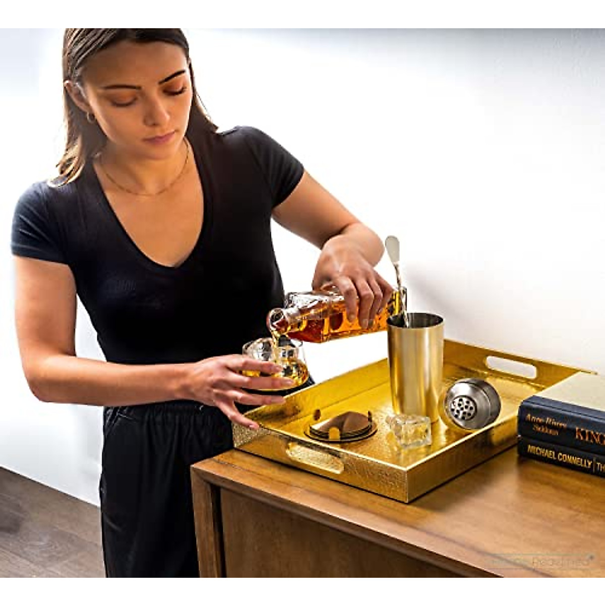 Home Redefined 18”x12” Rectangle Alligator Faux Leather Decorative Serving Tray with Handles, Gold