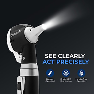 SereneLife Fiber Optic Otoscope/Auriscope | Home Ear Inspection Tool DIY, 3X Magnification, Bright LED, Includes Reusable Ear Tips, Travel Case, Battery Operated | For All Ages & Pets