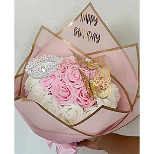 Wecoe Small Silver Crown Tiara Flower Bouquets Accessories Mini Crown Birthday Princess Crown Cake Decorations Wedding Hair Accessories Ornaments Gifts