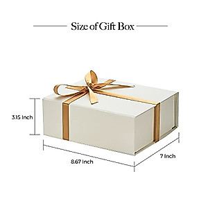 WCESS 1 Pack Magnetic Gift Box Set with Ribbon, Greeting Card, Shredded Paper Filler, 8.7x7x3.1 Inches White Gift Box with Lid for Present Birthday Party Favor Groomsman Bridesmaid Proposal Wedding