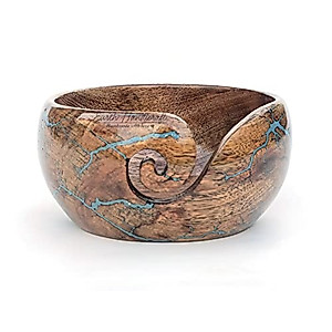 Rosewood Epoxy Resin Yarn Bowl for Multilple Uses - Lichtenberg Figure Yarn Bowl for Knitting and Crochet Holder/Yarn Storage Bowl (7"x4") (Sky-Blue)