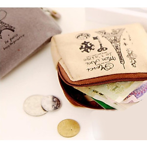 iToolai Canvas Coin Bags Women's Small Change Cash Purse Wallets (Set of 4, Paris)