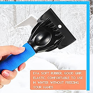 Hicarer Winter Ice Scrapers 2 Pack Plow Like Snow Scraper for Car Plastic Window Scraper Non Slip Windshield Scraper Frost Removal Tool with Foam Handle for Cars Small Trucks Window (Black, Blue)