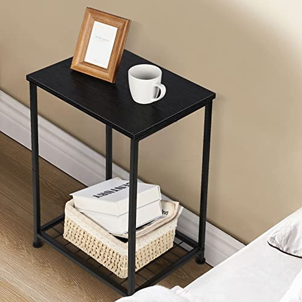 DOMYDEVM Nightstand Black Set of 2, Modern Side End Table, 2 Tier Small Bedside Desk with Storage Shelf for Bedroom Living Room Farmhouse, Printer Table Computer Tower Stand for Office Under Desk