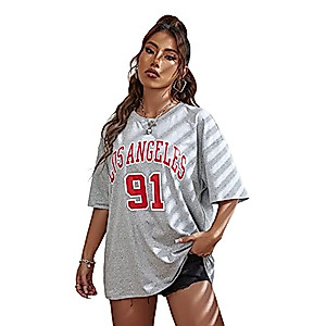 SOLY HUX Women's Oversized Graphic Tees Letter Casual Summer Tops Short Sleeve Tshirt Light Grey M