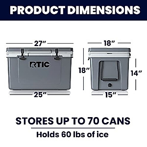 RTIC Ultra-Light 52 Quart Hard Cooler Insulated Portable Ice Chest Box for Beach, Drink, Beverage, Camping, Picnic, Fishing, Boat, Barbecue, 30% Lighter Than Rotomolded Coolers, Dark Grey & Cool Grey