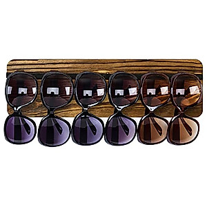 MyGift Burnt Wood Sunglasses Organizer Wall Mounted Rustic Eyeglasses Display Holder, Eyewear Glasses Hanging Rack with Black Metal Rail