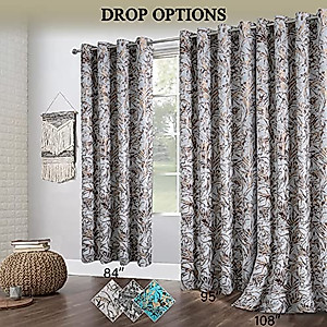 always4u Multi Colour Foil Print Velvet Curtains for Living Room Rainforest Leaves Modern Window Drapes 2 Panels 54 * 84 Silver Velour Curtains