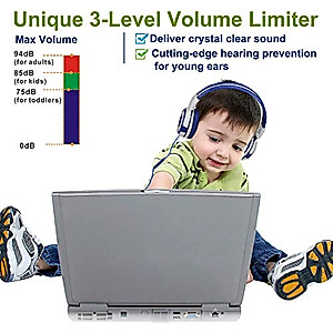 SIMOLIO Kids Headphones for School with Microphone, 75dB,85dB,94dB Volume Limited, Adjustable & Durable Headphones for Boy Children Student Computer, Wired On-Ear Headset with Share Port (Grey)