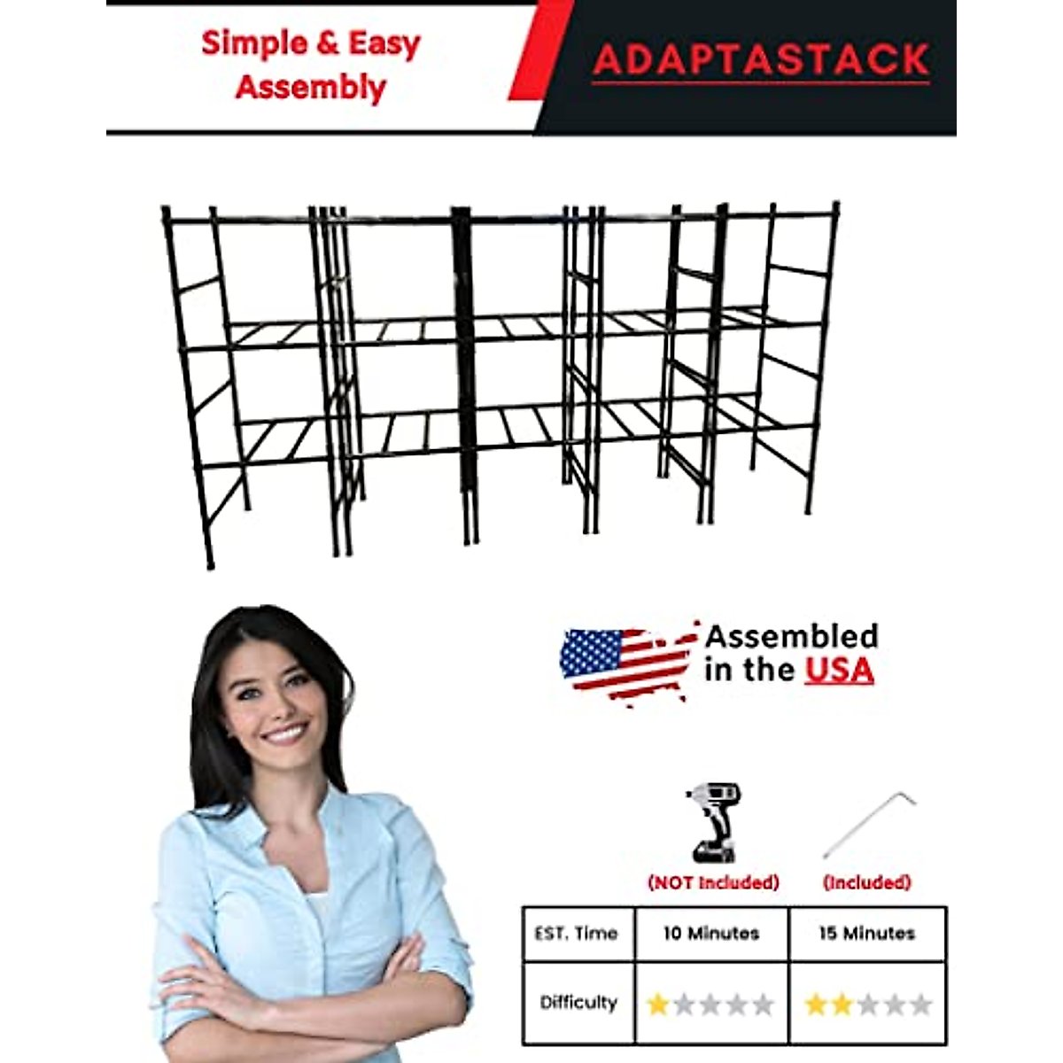 ADAPTASTACK CORE - Tote Storage Shelving System That Adapts to Any Space - Adjustable Garage Shelving Rack Solution - Heavy Duty Steel Shelf Design Holds 250 lbs. per Tote - Easily Organize Large Bins