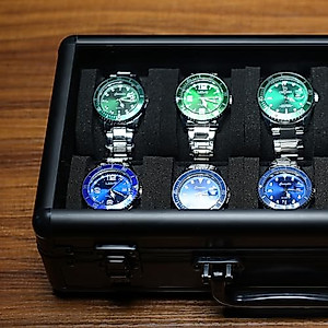 RIGICASE 10 slots Aluminum watch case for men, Luxury watch display storage organizer box with clear window, matt black metal watch cabinet fit watches up to 55mm face