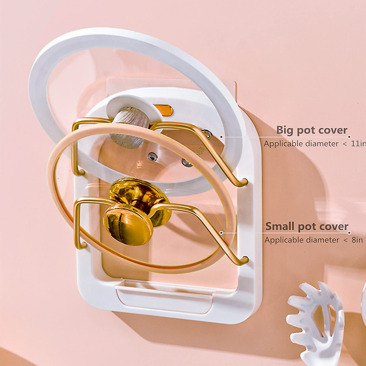 Pot Cover Frame, Wall Mounted, Hole Free, Multi-Functional Household Kitchen Storage Rack, Light Extravagant Pot Cover Frame (White)