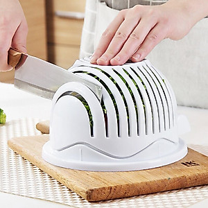 Quick Salad Maker Chopper Salad Cutter Bowl Swiftly Dice Fruits & Vegetables, BPA-Free Healthy Meals and Salads in Minutes Multi-functional (White)