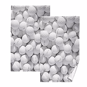 Jucciaco White Golf Balls Cotton Towels for Bathroom Sports Kitchen, Soft Absorbent Hand Towels Set of 2, 16x28 inch