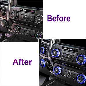 Kujunpao Air Conditioner Switch Trim Cover Aluminum Center Console Knob Compatible for Ford F150 XLT Accessories 2015-2019 6PCS(Blue)