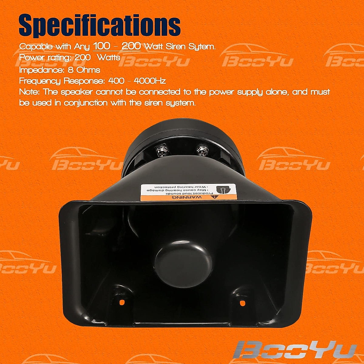 BooYu 200 Watt Rectangle High-Performance PA Siren Horn Speaker [8 Ohms] [125-135 dB] [IP66 Waterproof] [Compatible with 100-200 Watt Siren System] for Police Car, Ambulance, Fire, Engineer Vehicles