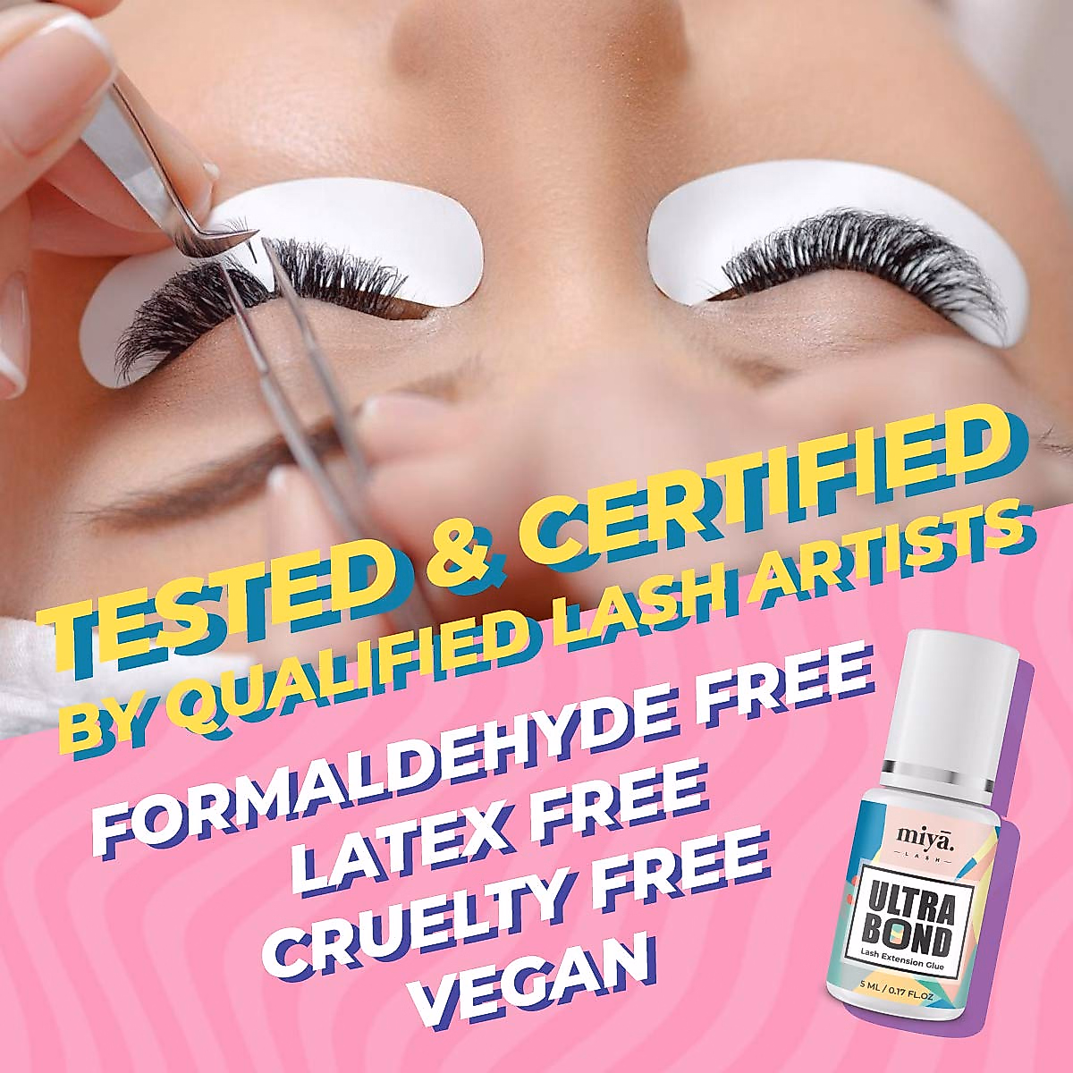 MIYA LASH Ultra Bond Eyelash Extension Glue | Professional Use | 8 Weeks Retention | 1-2 Sec Dry Time | Volume & Classic Individual Lash Adhesive | Super Strong Bond Lash Extension Glue 5ml Salon Use
