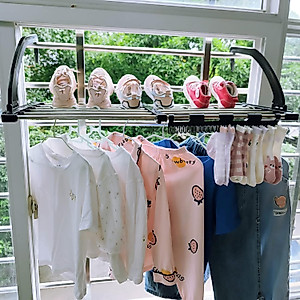 Abizarch Portable Clothes Drying Rack for Balcony,29"x13" Foldable Railings Windowsill, Retractable Radiator Clothes Airer,Folding Towel Rack Indoor Outdoor Travel RV Laundry Rack with Clips