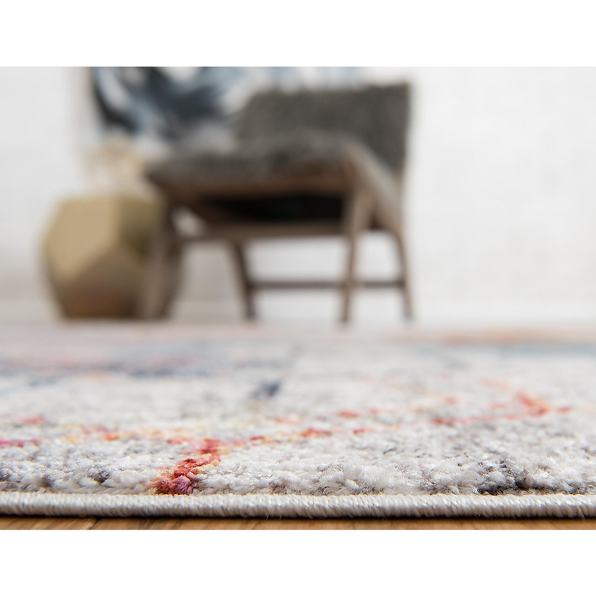 Unique Loom Rainbow Collection Geometric Abstract Trellis Modern Watercolor White Area Rug (7' 0 x 10' 0)