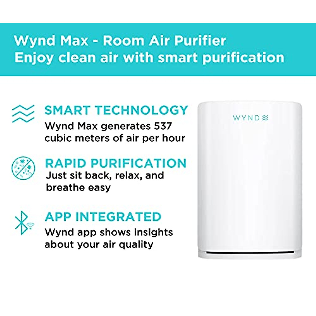 Wynd Max Home Air Purifier - App and Alexa Enabled, Smart Purification - HEPA Filter - Ideal for Home, Office, Large Spaces - 1200 sqft…