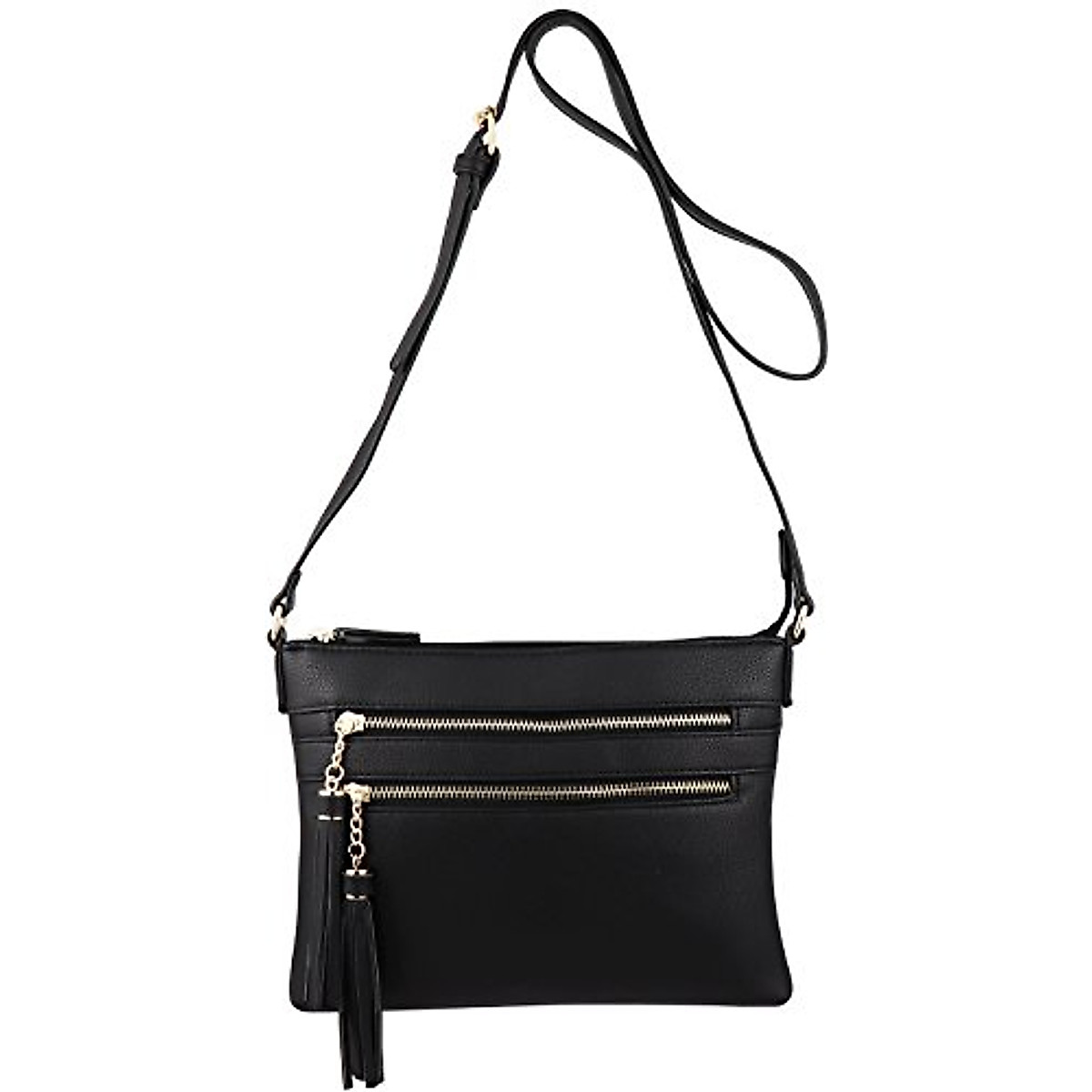 B BRENTANO Vegan Multi-Zipper Crossbody Handbag Purse with Tassel Accents (Black 1)