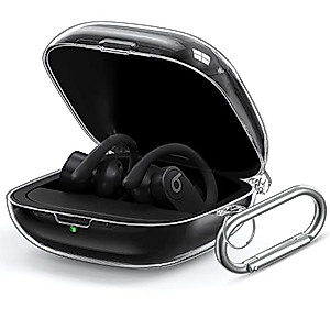 Powerbeats Pro Case Cover, Filoto Hard Case for Powerbeats Pro Wireless Earbuds Full Body Shockproof Protective Charging Case Skin with Keychain Accessories for Men Women (Clear)