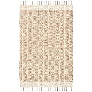 SAFAVIEH Cape Cod Collection 8' x 10' Ivory / Natural CAP846A Handmade Braided Tassel Jute Area Rug