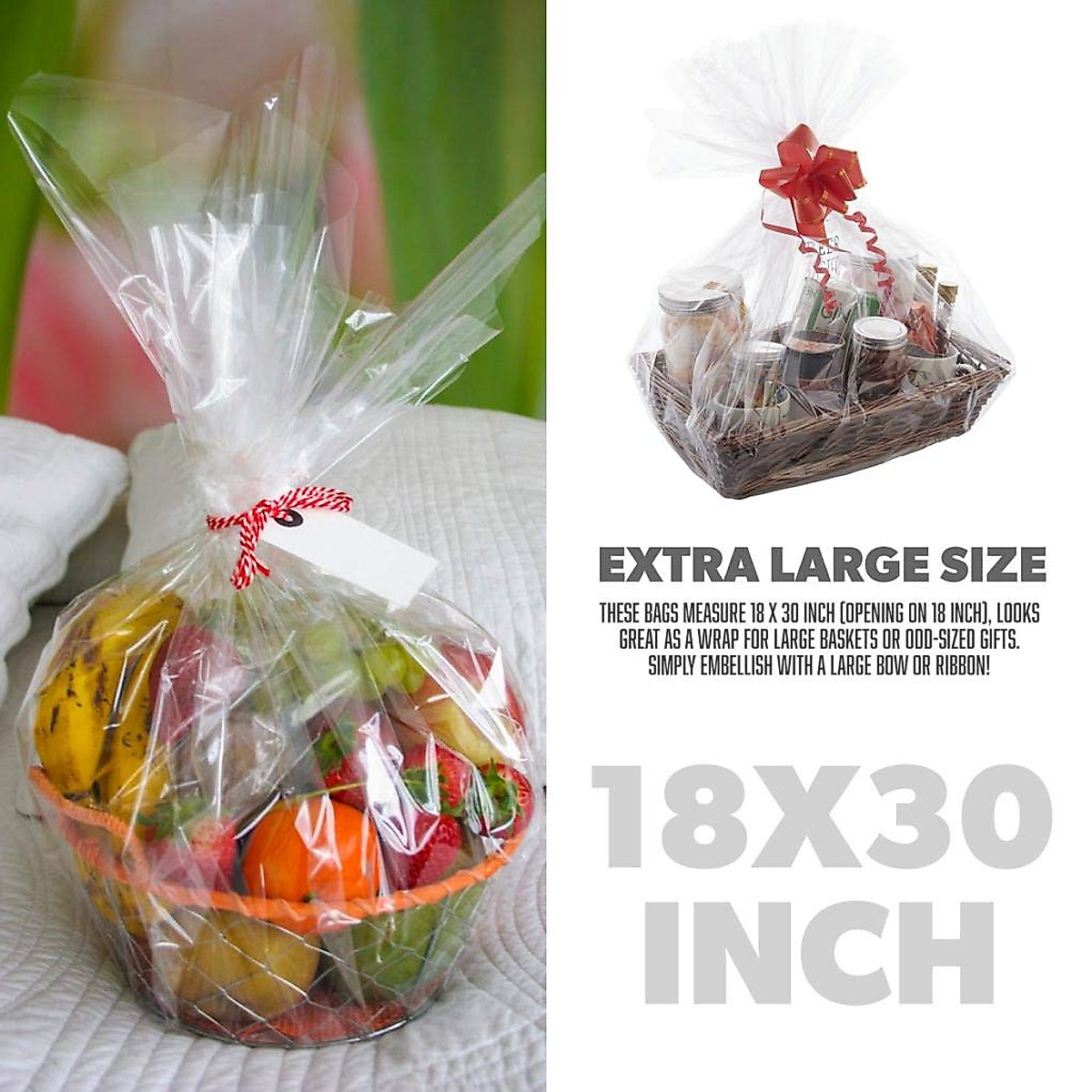 50 Pcs 18x30 Clear flat Cello/Cellophane Treat Bags for Gift Wrapping, Bakery, Cookie, Candies, Dessert, Gift Baskets, Presents, Weddings, Party Favors Packaging. (18x30)