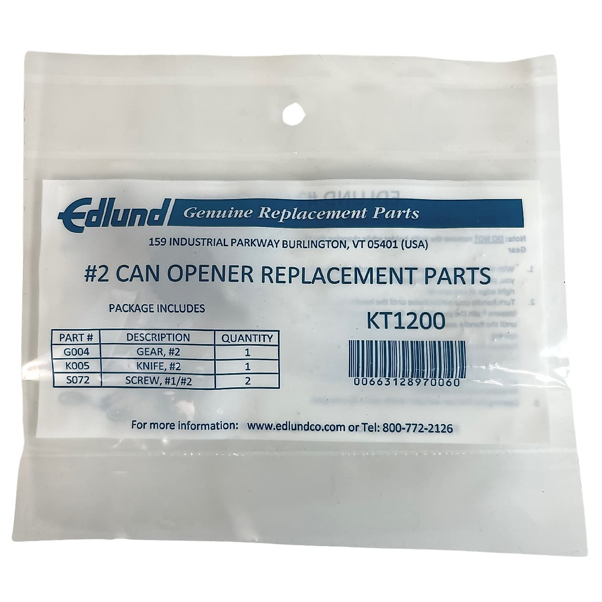 Edlund KT1200 Knife and Gear Replacement Parts Kit for #2 Old Reliable Can Openers, Multicolor