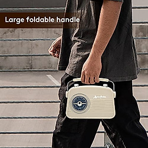 ByronStatics Portable Radio AM FM, Vintage Retro Radio with Built in Speakers, Best Reception and Longest Lasting, Power Plug or 1.5V AA Battery - Cream