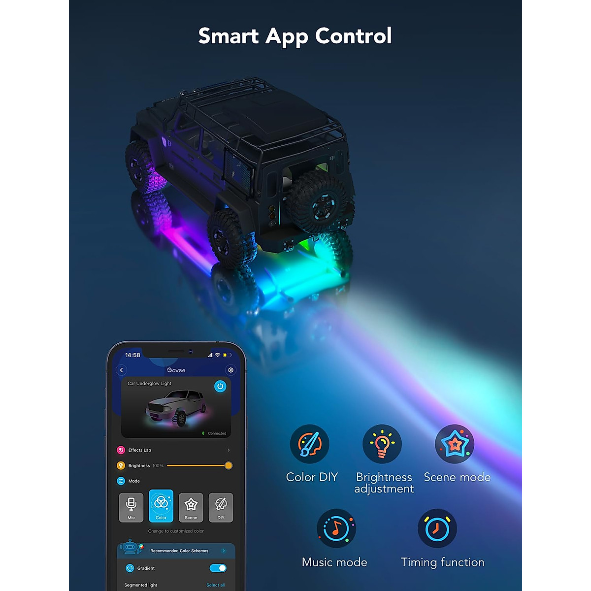 Govee RGB Interior Car Lights Bundle with Govee 8 pcs RGBIC Exterior Car Lights, App Control, DIY Mode and Music Mode