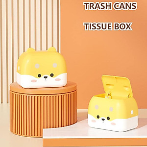 Omeily Cute Pet Mini Chi’s Desktop Trash Can Double Press Small Trash Can with Lid Suitable for Bathroom, Living Room, Bedroom, Office Countertop Trash can Lint Bin Garbage Can with Lid