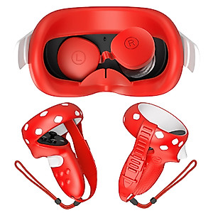 HUIUKE Touch Controller Grip Cover for Quest 2 with Silicone VR Face Cover Pad and Lens Cover, 3 in 1 Silicone Cover Set for Quest 2, Quest 2 Accessories (Red)