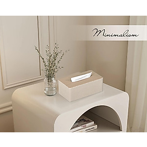 GOLRANLYE Tissue Box Cover Rectangular 9.8"(L) x 5.3"(W) x 4.3"(H) Refined Modern PU Leather Facial Tissue Dispenser Box Holder for Dresser Bathroom Decorative (Beige)
