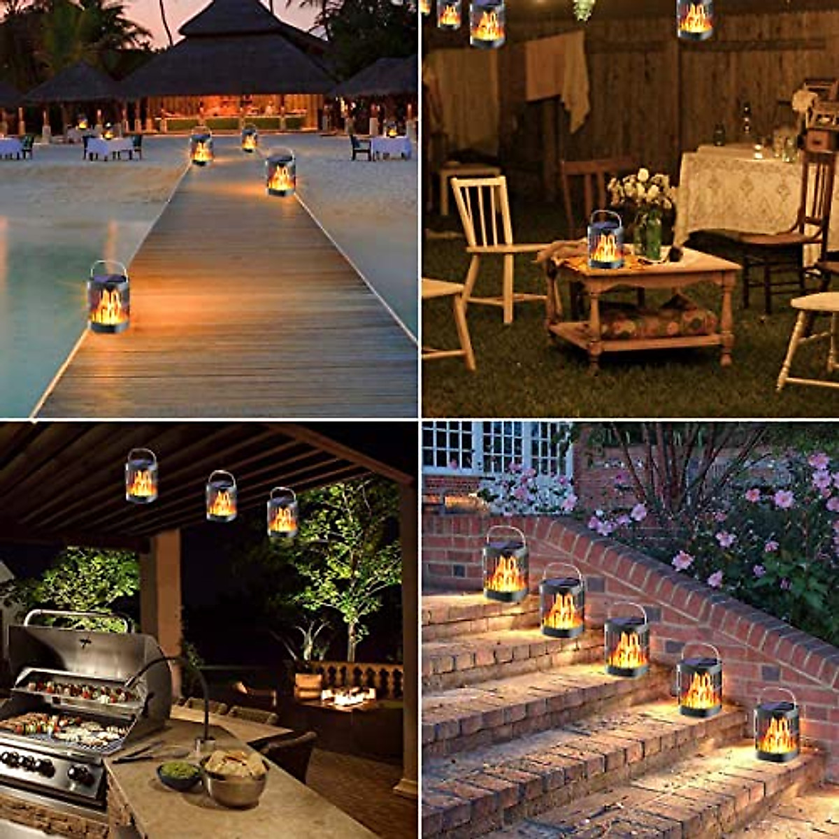 Ollivage Solar Lantern Lights Dancing Flame Outdoor Hanging Lantern Lights Solar Powered and Landscape Decoration Lights Dusk to Dawn for Halloween Christmas, 4 Pack