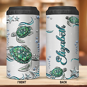 ZOXIX Sea Turtle Can Cooler Tumbler 16oz 4-in-1 Can Holder Travel Mug Jewelry Style Stainless Steel Insulated Cup Ocean Animal Turtles Mothers Day Personalized Name Gifts For Mom
