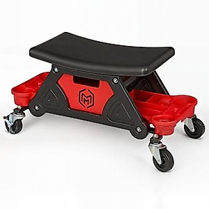 M-AUTO Rolling Mechanic Stool Garage Roller Chair Creeper Seat w/Storage Tool Tray and Drawers,300LBS Capacity Workbench Stool with Lockable Rollers for Home Garage DIY Automotive, 25" Red