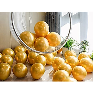 100pcs Metallic Gold Balloons, 12 inch Chrome Gold Latex Party Balloons Helium Quality for Party Decoration Like Birthday Party, Baby Shower,Wedding, Halloween or Christmas Party (with Gold Ribbon)