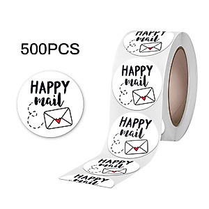 1" Happy Mail Thank You Roll Stickers for Packaging Sealing, Cute Package Labels, Envelope Seal with Heart, Thank You Roll Stickers for Greeting Cards, Bags Boxes, Ideal for Crafters & Online Sales