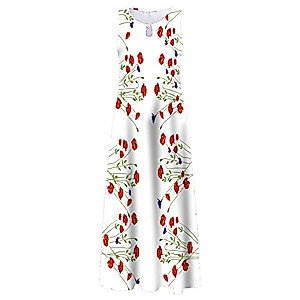 Bodycon Dresses for Women, Semi Formal Dresses Short Women Maxi Dress Large Women's Casual Printing Big Hem Dresswave Round Neck Sleeveless Long Dress Size 8 Dresses with Pockets (L, White)