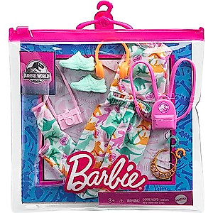 Barbie Clothing & Accessories Inspired by Jurassic World with 10 Storytelling Pieces for Barbie Dolls: Sleeveless Crop Top & Jogger Pants, Backpack, Camera, Headphones, Sunglasses & More