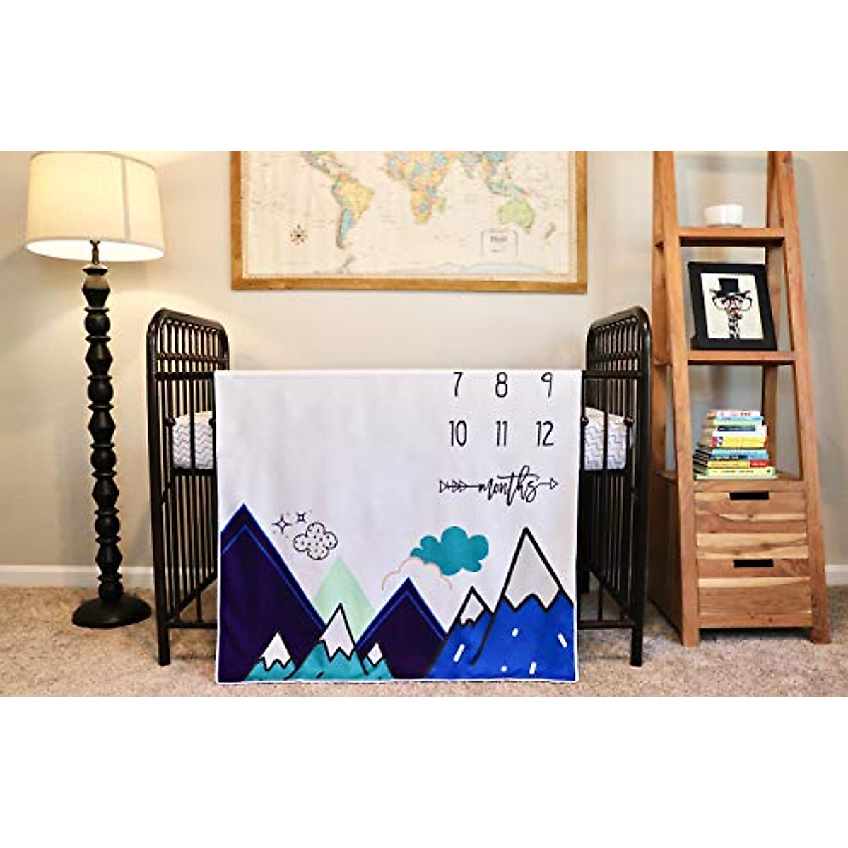 Nurture Bird Baby Monthly Milestone Blanket | Includes Cloud Frame | Large Soft Fleece Month Blanket | Newborn Photography Gift for Baby Shower | Blue Mountain Adventure | 50” x 40”