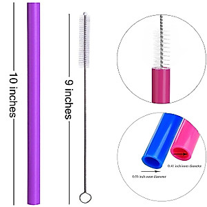 ALINK Reusable Boba Smoothie Straws, 10” Long Extra Wide Fat Silicone Straws for Drinking Bubble Tea, Set of 6 with Cleaning Brush