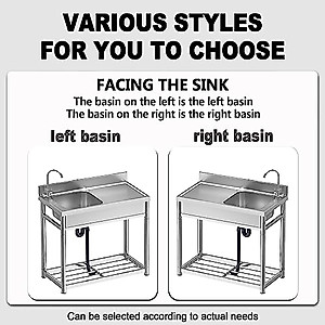 Indoor kitchen Stainless Steel sink,Outdoor utility garage sink,commercial sink with faucet,with storage rack,1 Compartment,Wear-resistant and smooth, large capacity,for restaurant,Basement. (Size :